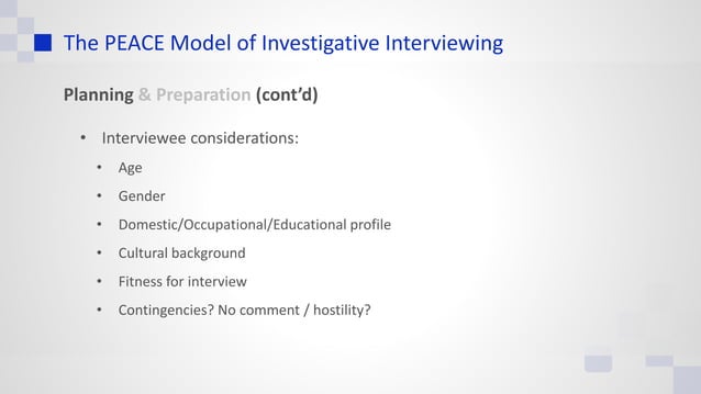 The PEACE Model of Investigative Interviewing | PPTX