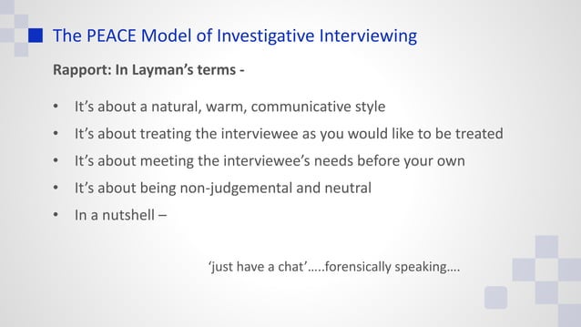 The PEACE Model of Investigative Interviewing | PPTX