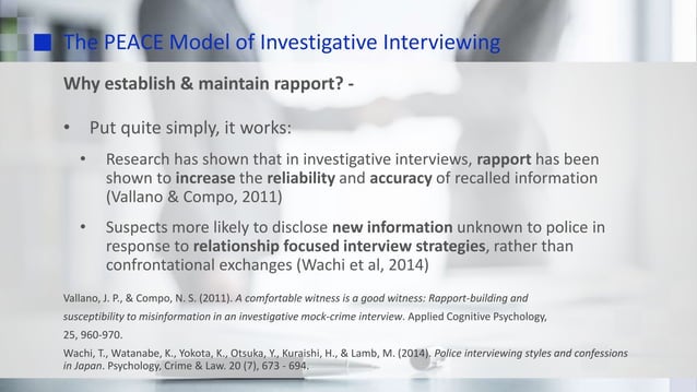 The PEACE Model of Investigative Interviewing | PPTX