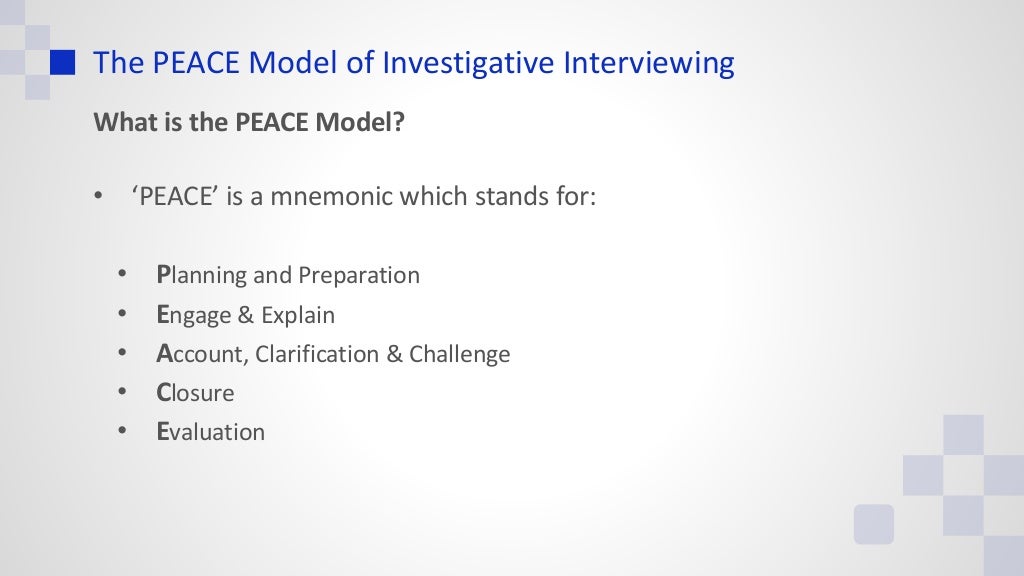 The PEACE Model of Investigative Interviewing