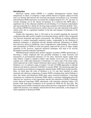 Major Structural Components in Freshwater Dissolved Organic Matter | PDF