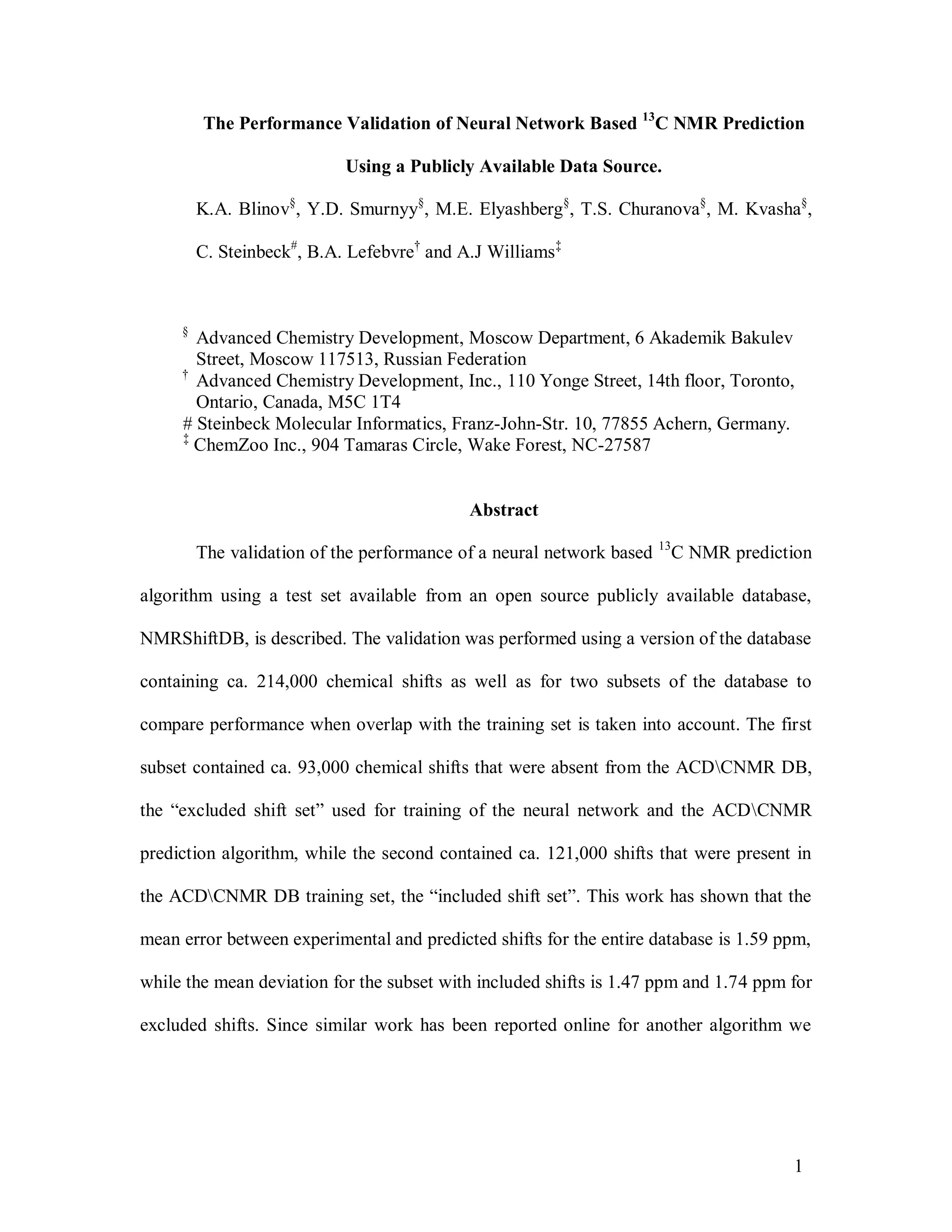 The Performance Validation Of Neural Network Based 13c Nmr Prediction