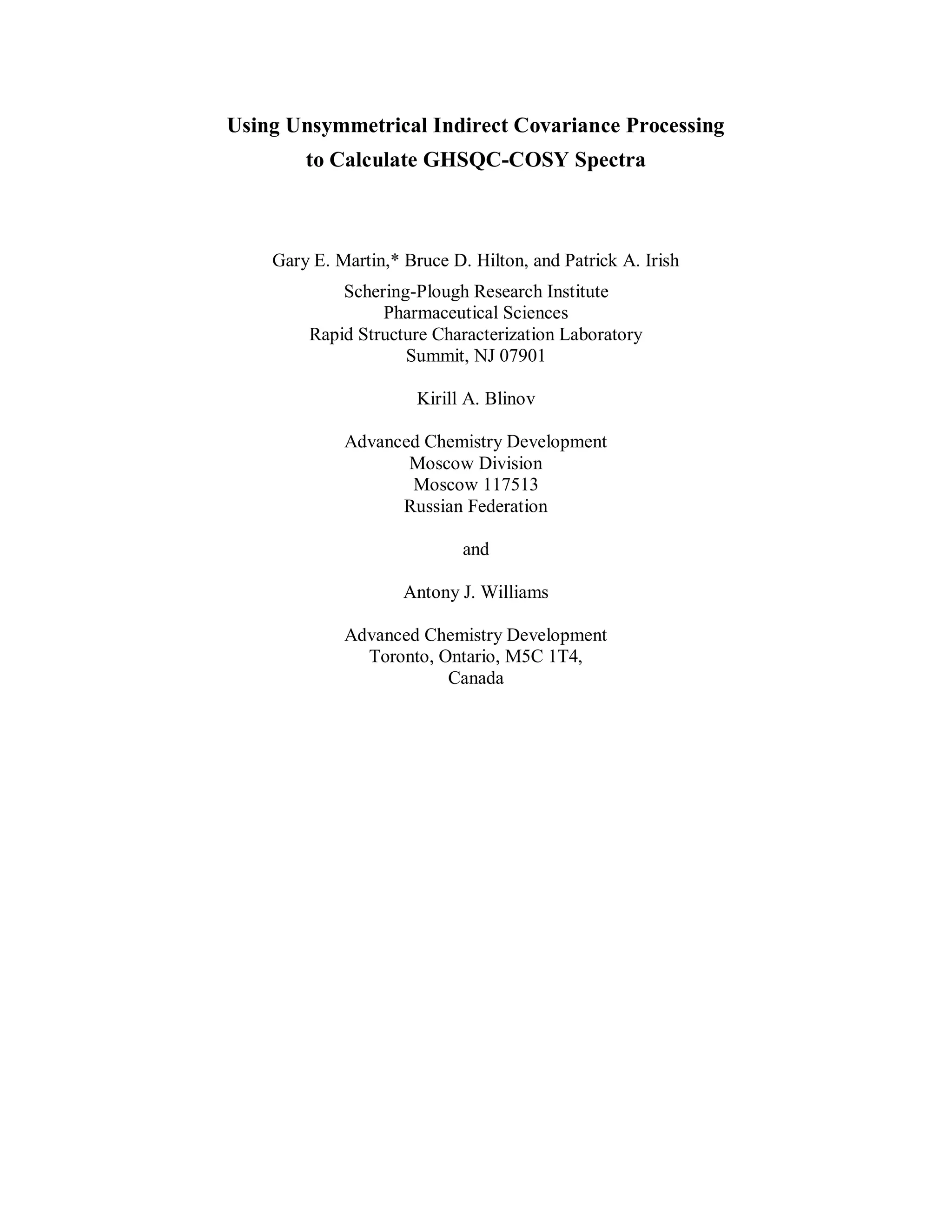 Using Unsymmetrical Indirect Covariance Processing To Calculate Ghsqc