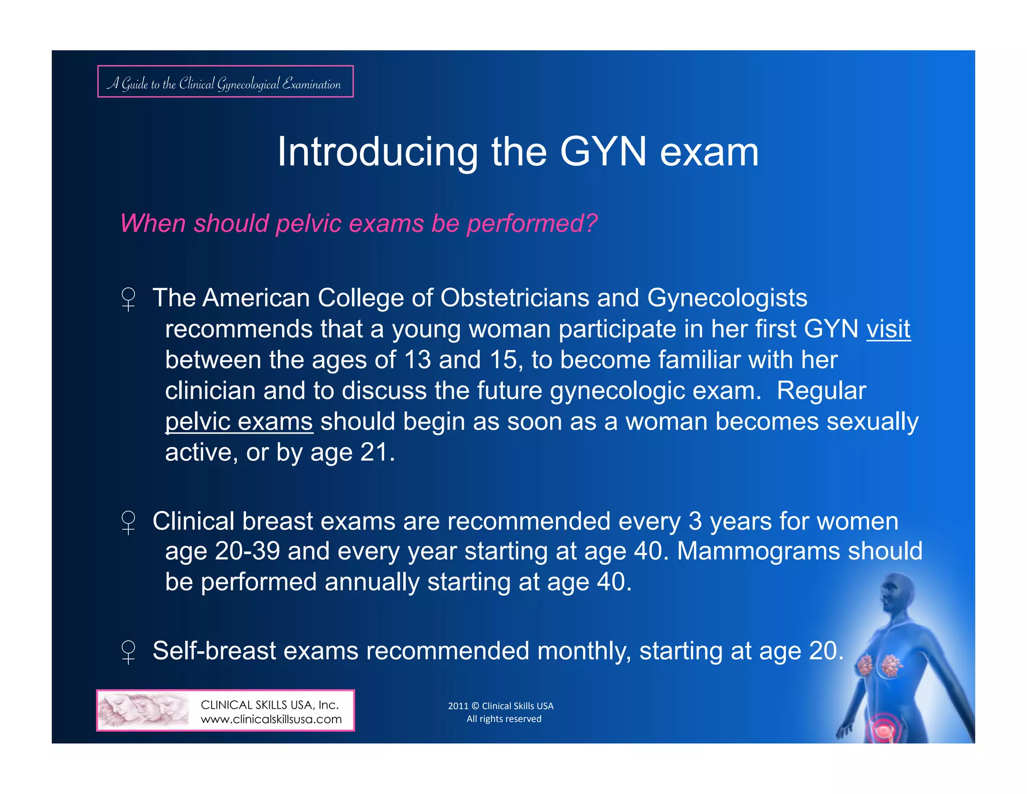 A Guide to the Clinical Gynecological Exam as Instructed by a Female Guiding Patient | PDF