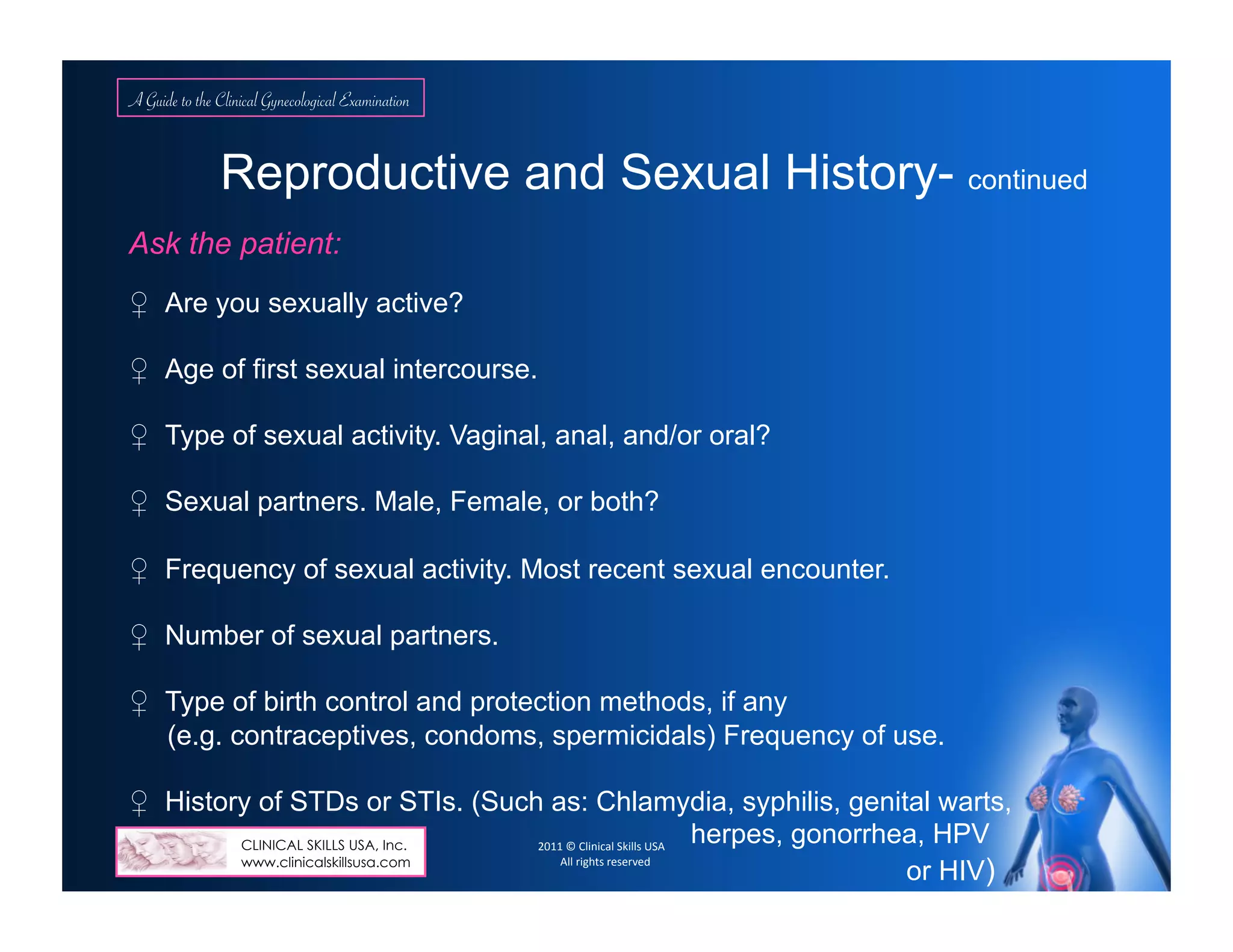 A Guide to the Clinical Gynecological Exam as Instructed by a Female ...