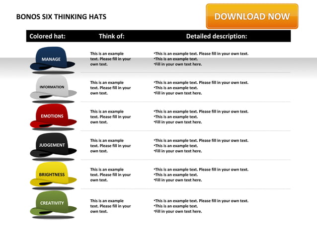 Slideshop de-bonos-six-thinking-hats | PPT