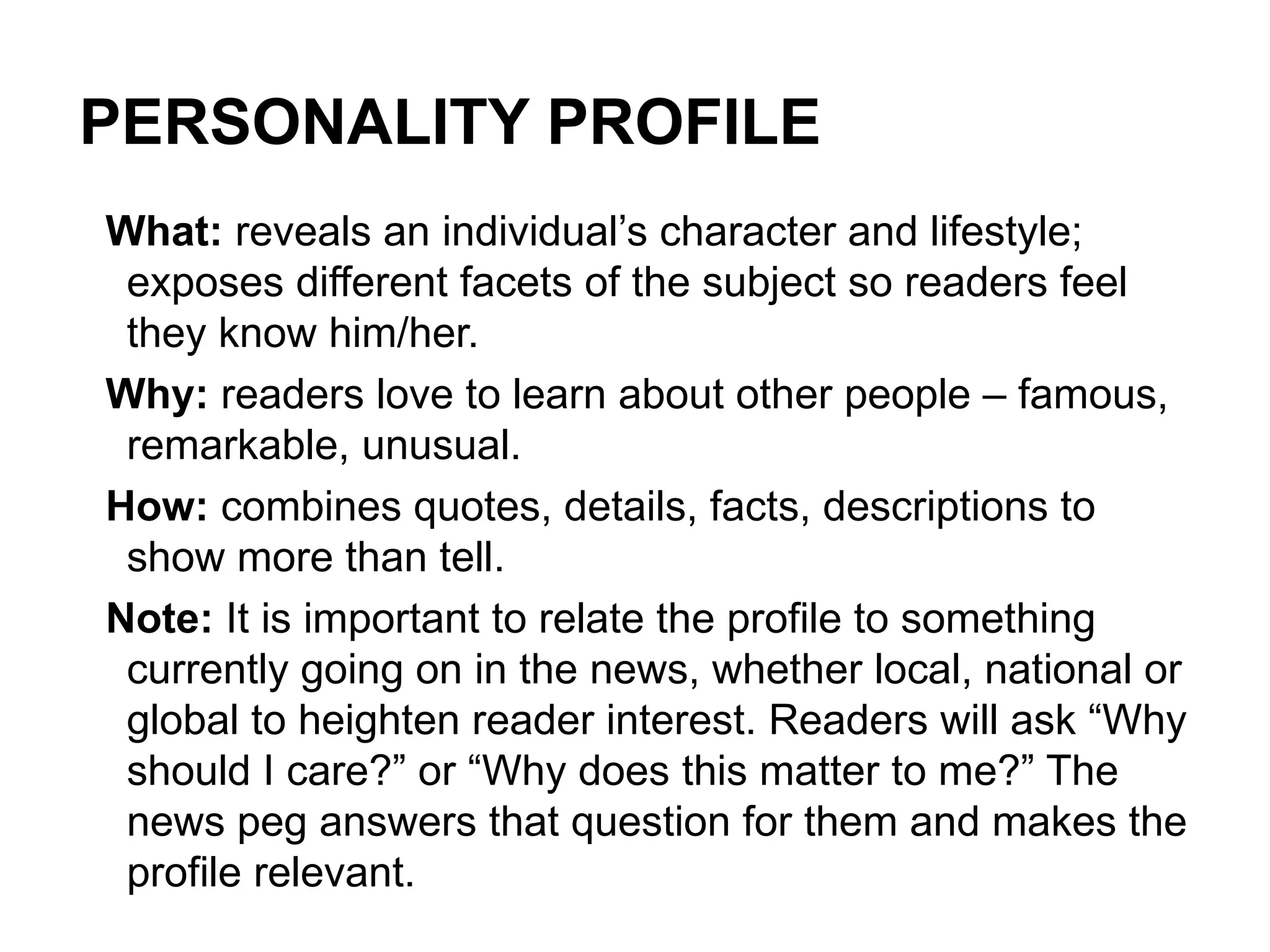 Lecture on the types of Feature Writing article | PPTX