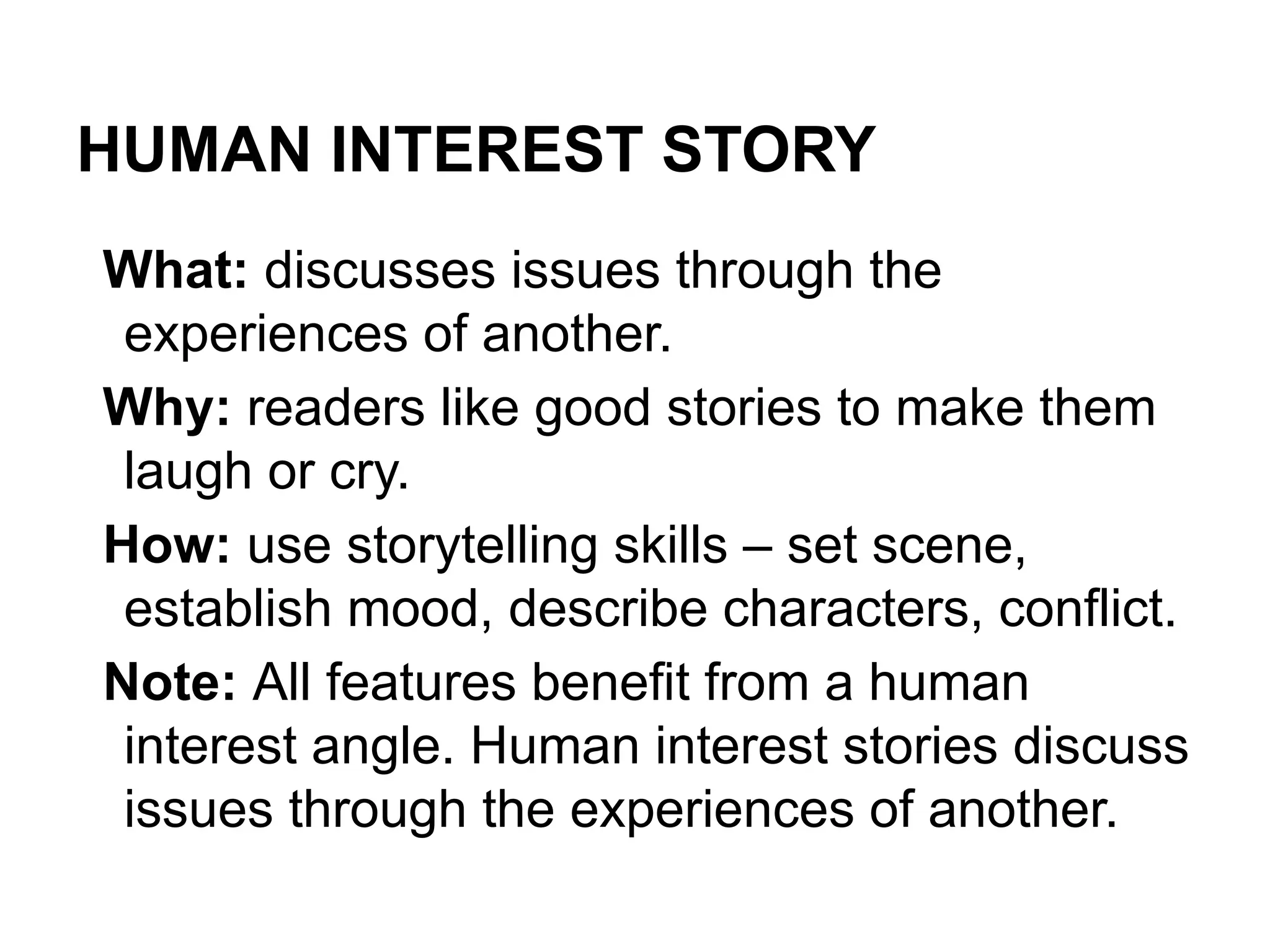 Lecture on the types of Feature Writing article | PPTX