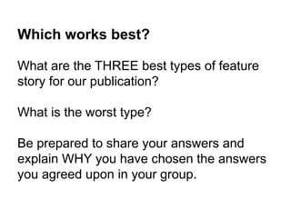 Lecture on the types of Feature Writing article | PPTX