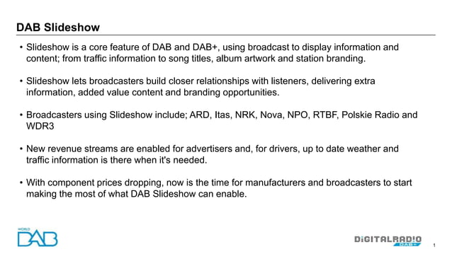 DAB slideshow status and examples | PPTX