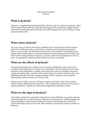Slide show presentation dyslexia | DOC | Brain and Nervous System ...