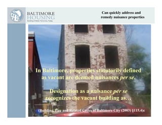 Baltimore City Vacant Building Receiverships | PDF