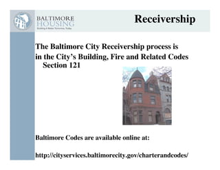Baltimore City Vacant Building Receiverships | PDF