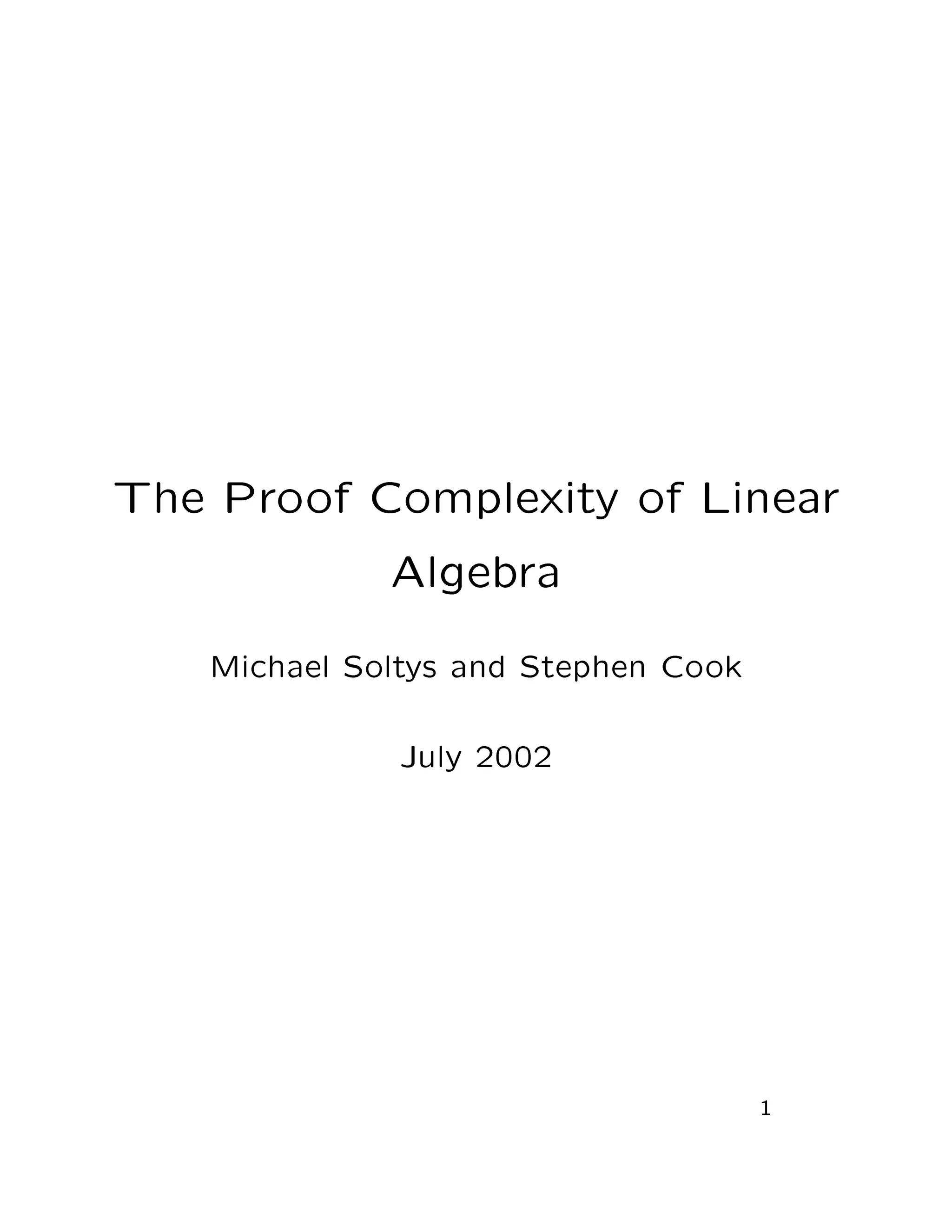 The Proof Complexity of Linear Algebra - LICS 2002 | PDF