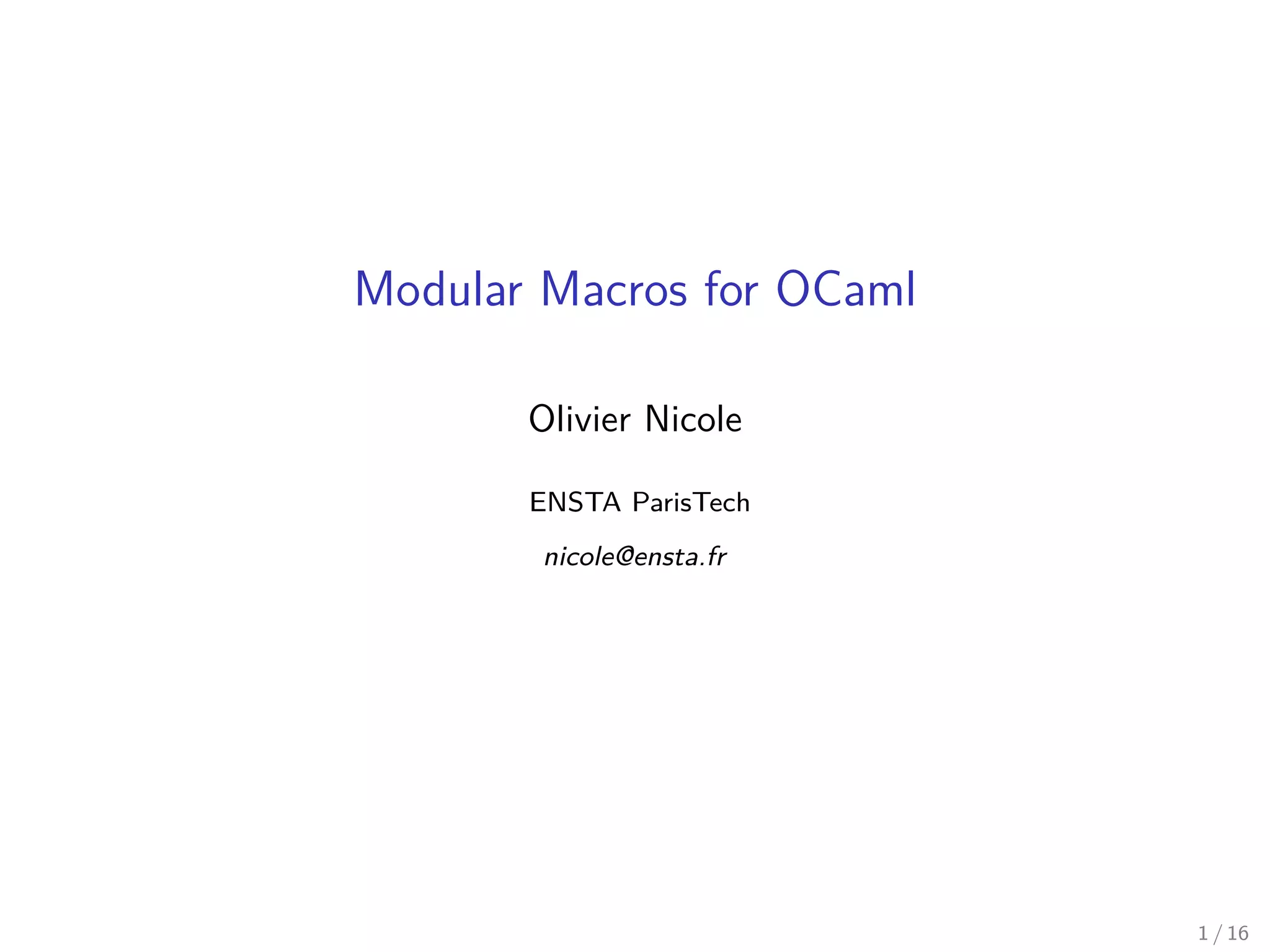 Modular Macros for OCaml | PDF