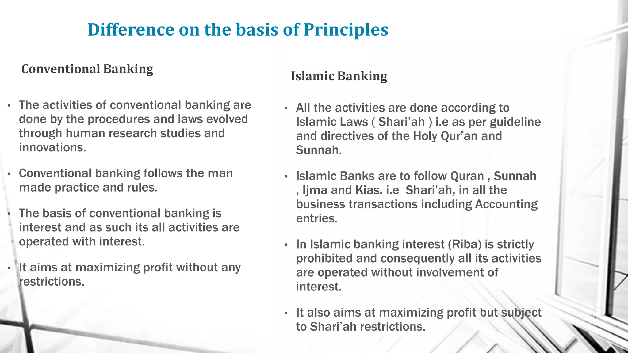 Slides of difference between conventional banking & islamic banking | PPTX