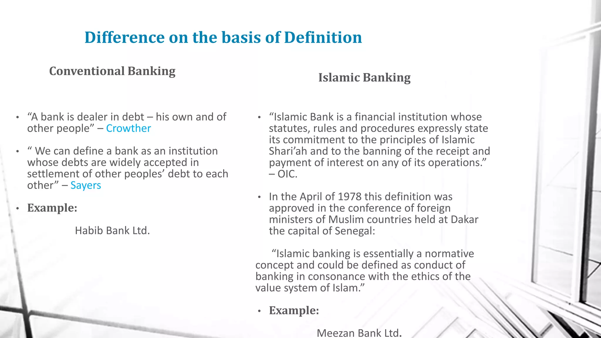 Slides of difference between conventional banking & islamic banking | PPTX