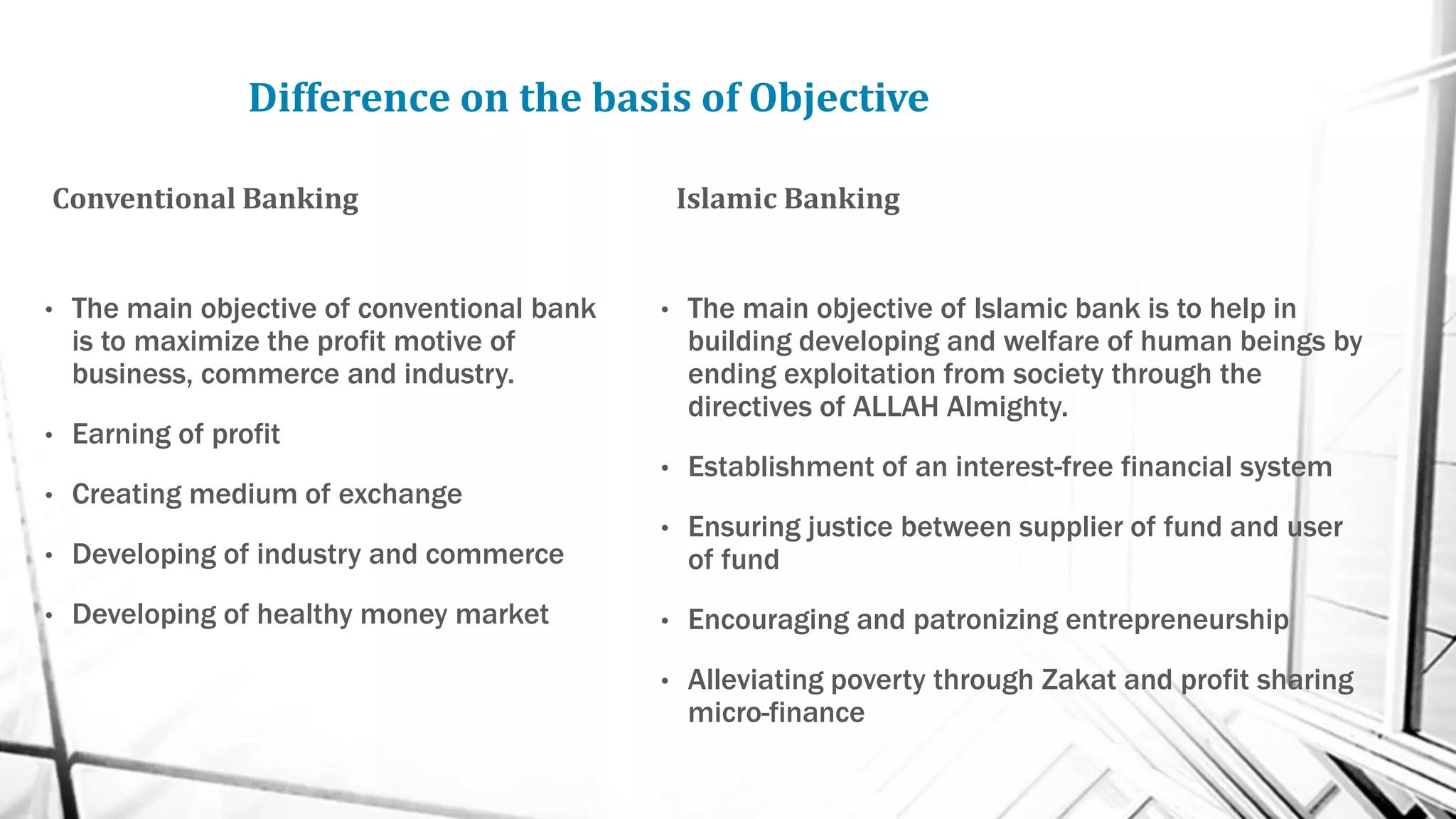 Slides of difference between conventional banking & islamic banking | PPTX