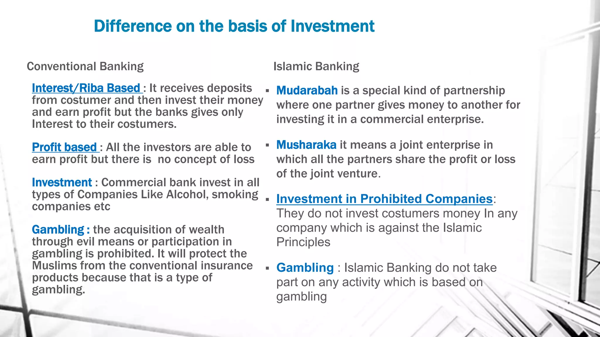 Slides of difference between conventional banking & islamic banking | PPTX