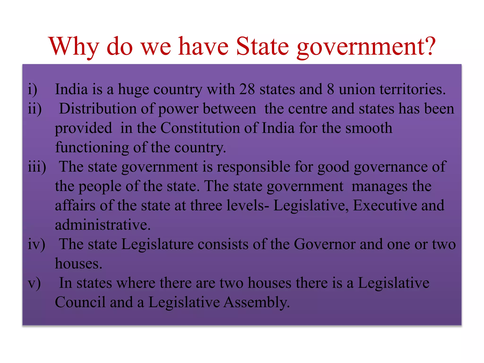 Slides on how the state govt works | PPTX