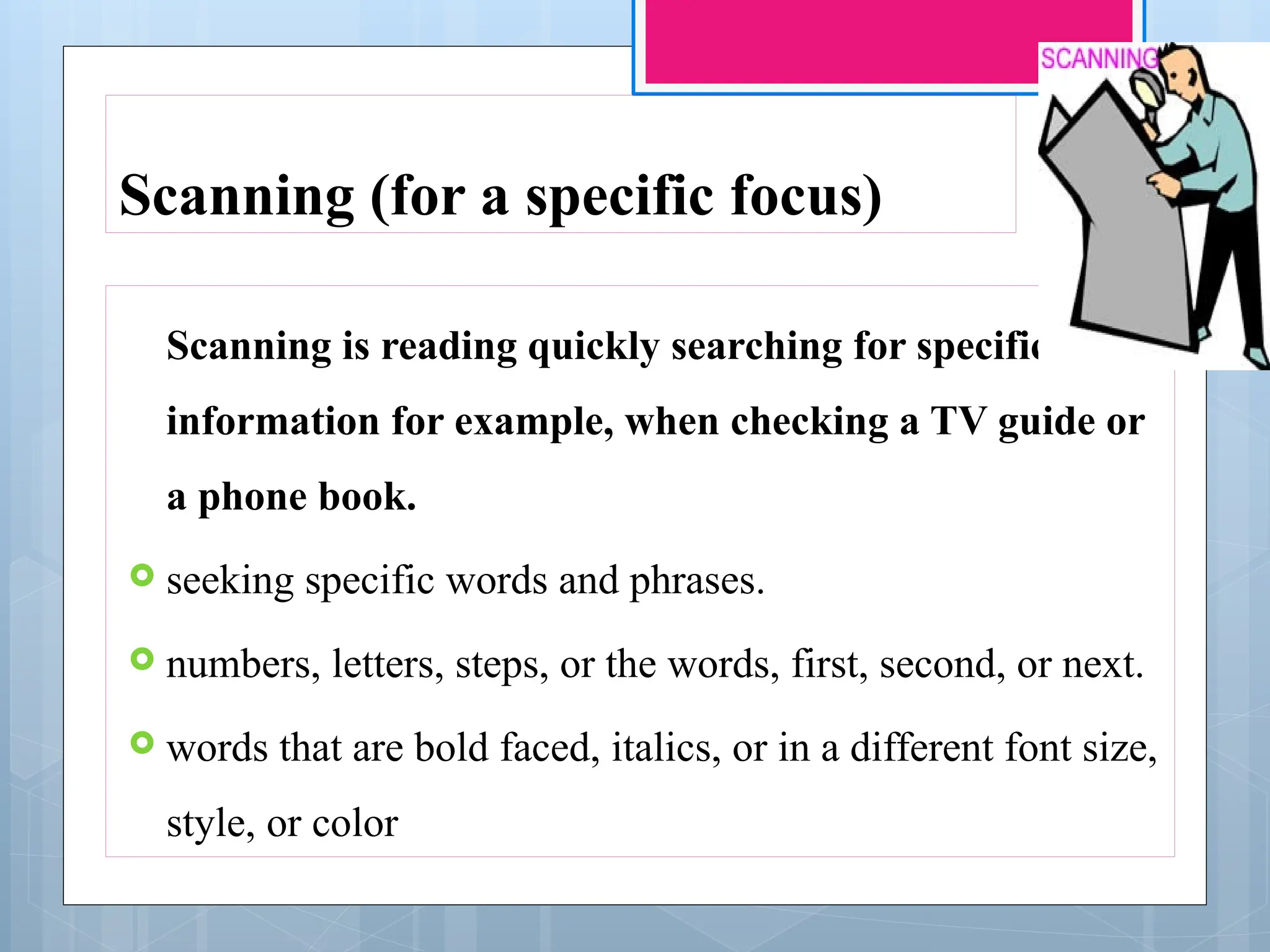 slides reading.pptx reading strategies skimming scanning | PPTX