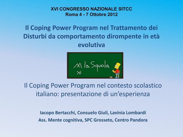Il Coping Power Program nel Trattamento dei Disturbi da comportamento ...