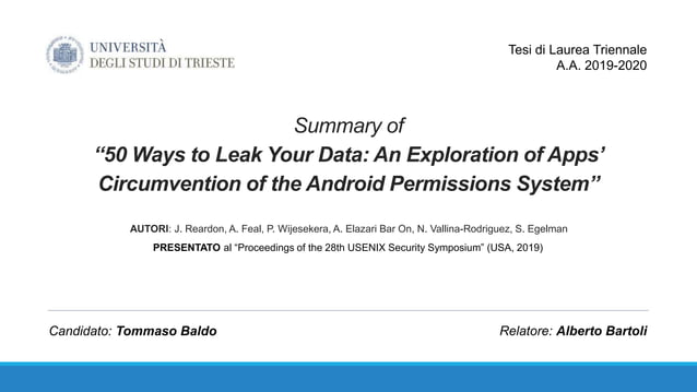 Slides: Summary of 50 ways to leak your data an exploration of apps ...
