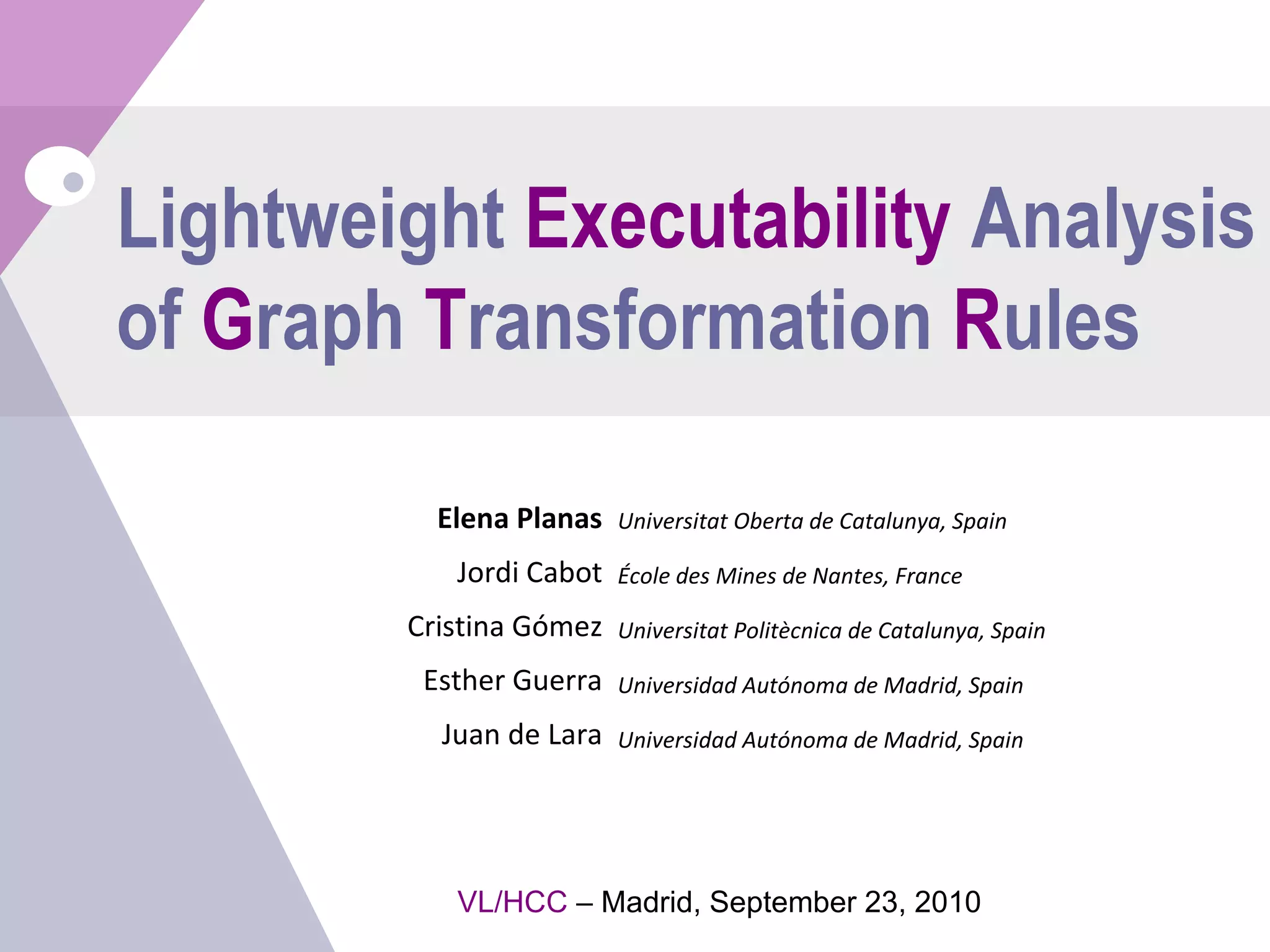 Executability Analysis of Graph Transformation Rules (VL/HCC 2011) | PPT