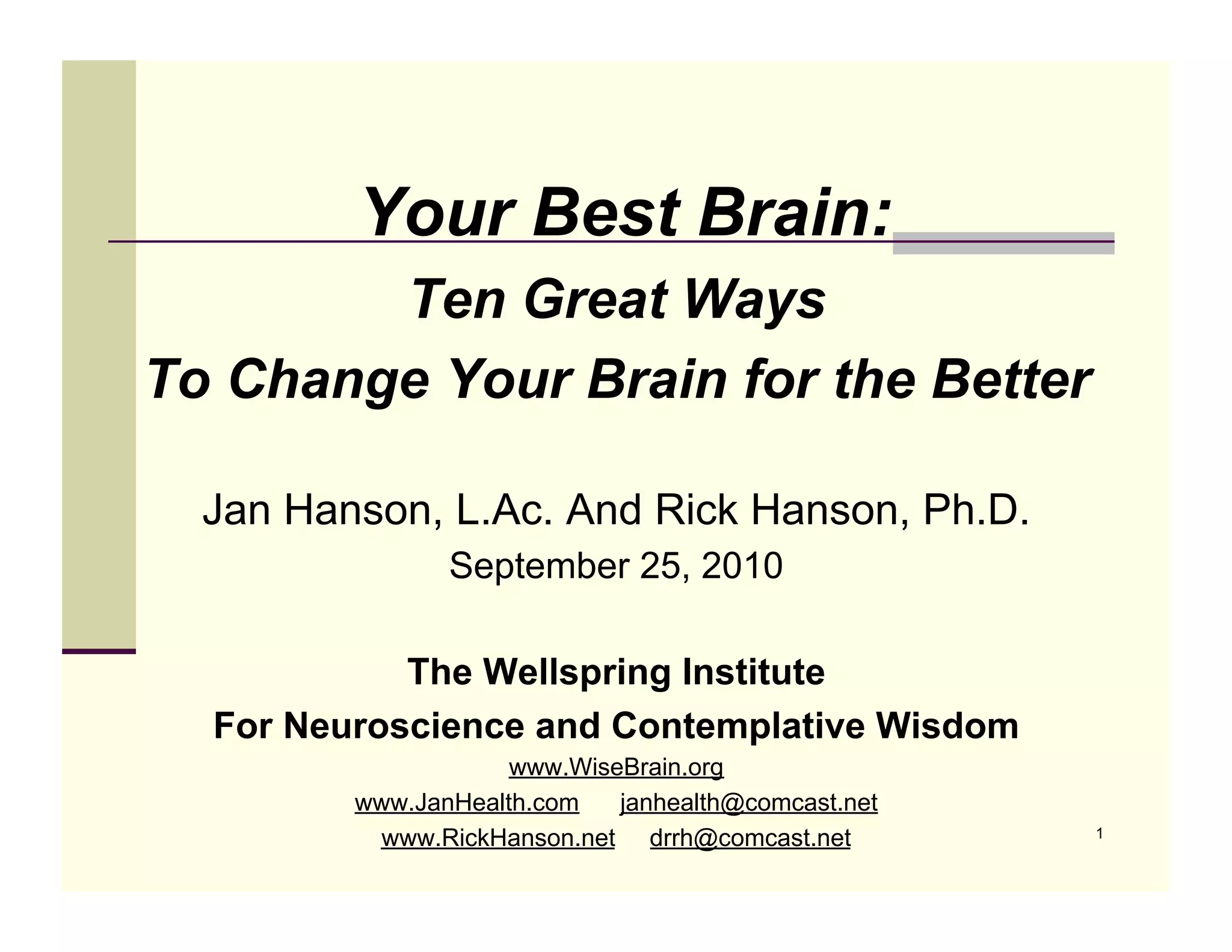 Your Best Brain - Jan and Rick Hanson | PDF | Endocrine and Metabolic ...