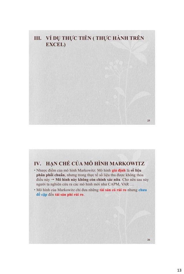 Thuyết Trình Lý Thuyết Danh Mục Hiệu Quả - Markowitz | PDF