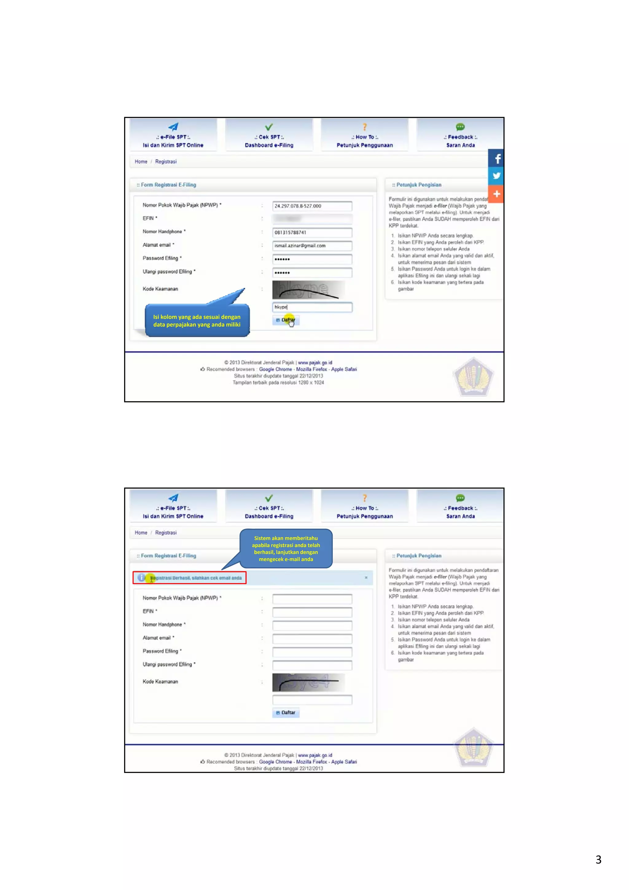 Slide tutorial registrasi e filing | PDF