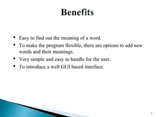 Word Dictionary - Software Development Project 1 | PPT