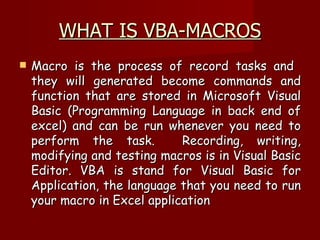 VBA - Macro For Ms.Excel | PPT | Computing | Technology & Computing