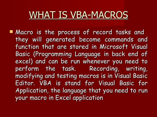 VBA - Macro For Ms.Excel | PPT | Computing | Technology & Computing