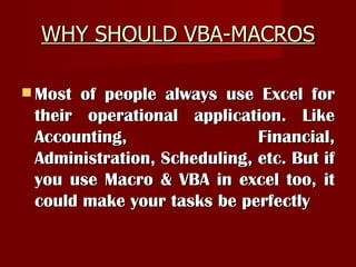 VBA - Macro For Ms.Excel | PPT | Computing | Technology & Computing