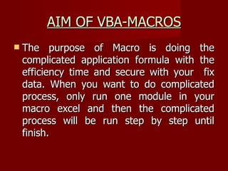 VBA - Macro For Ms.Excel | PPT | Computing | Technology & Computing