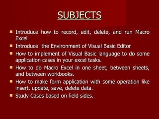VBA - Macro For Ms.Excel | PPT | Computing | Technology & Computing