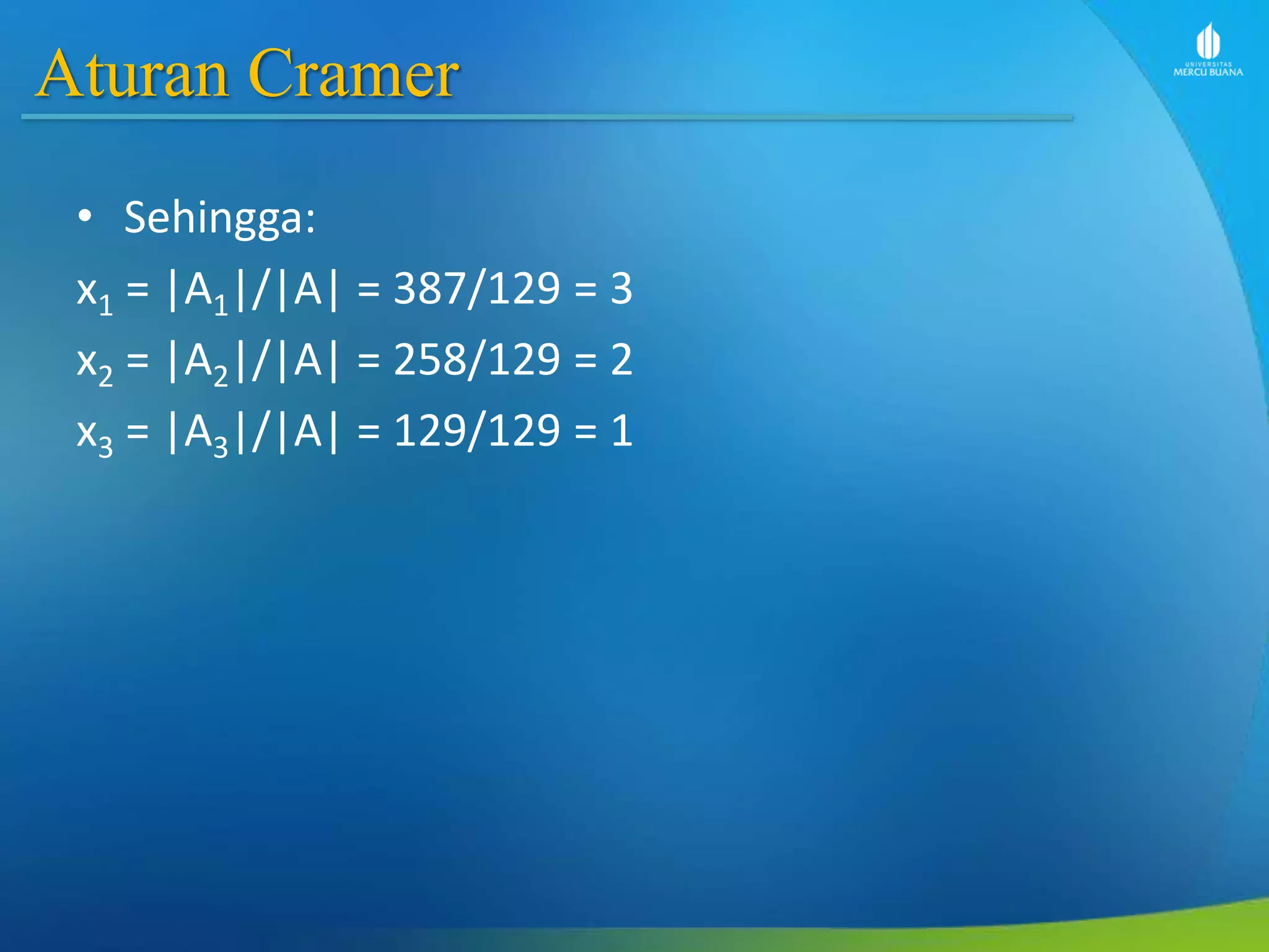 Matematika 2 - Slide week 10 - Teori Laplace dan Cramer | PPTX