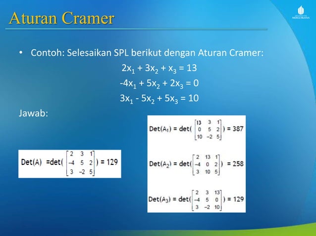 Matematika 2 - Slide week 10 - Teori Laplace dan Cramer | PPT