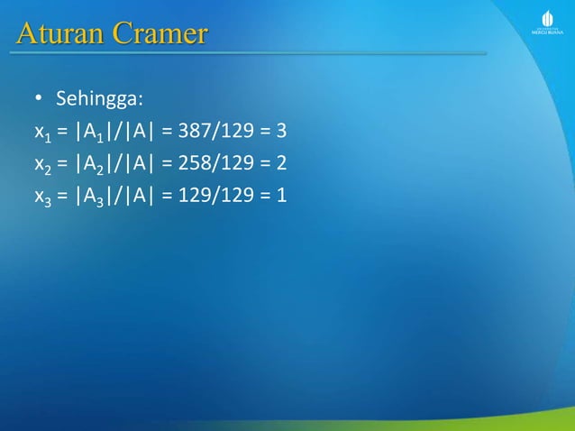 Matematika 2 - Slide week 10 - Teori Laplace dan Cramer | PPT