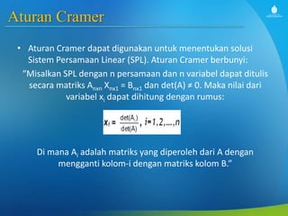 Matematika 2 - Slide week 10 - Teori Laplace dan Cramer | PPTX