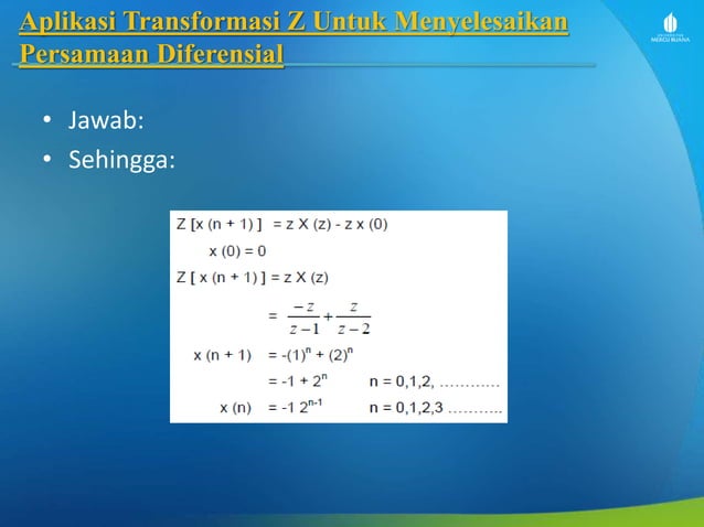 Pengolahan Sinyal Digital - Slide week 14 - transformasi z | PPT