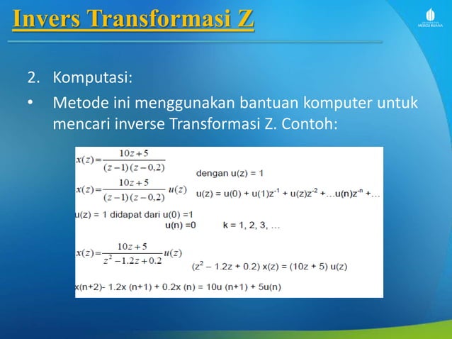 Pengolahan Sinyal Digital - Slide week 14 - transformasi z | PPT