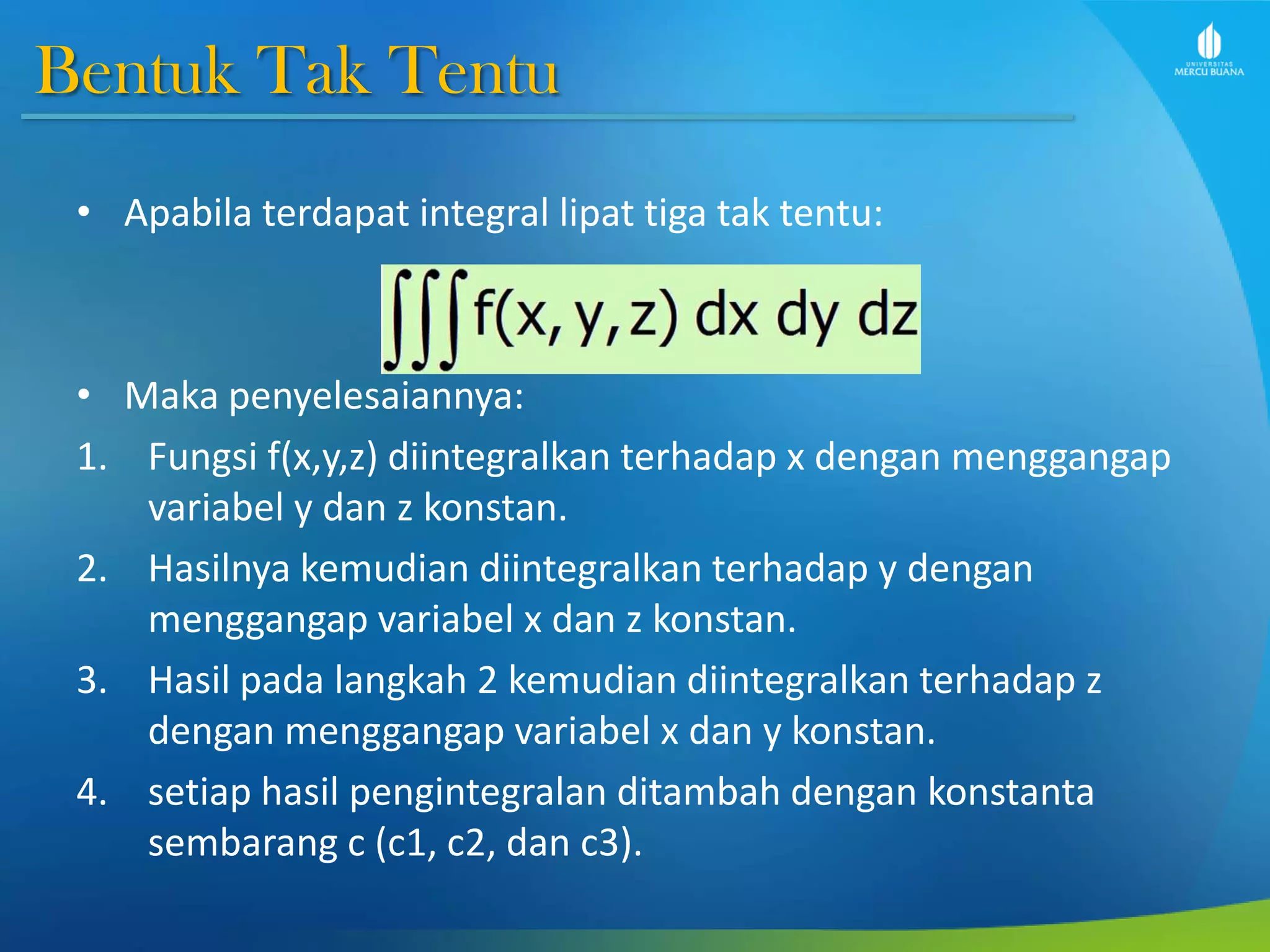 Matematika 2 - Slide week 5 Integral Lipat Tiga | PPTX