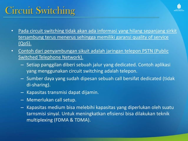 Dasar Telekomunikasi - Slide week 6 - Switching | PPTX
