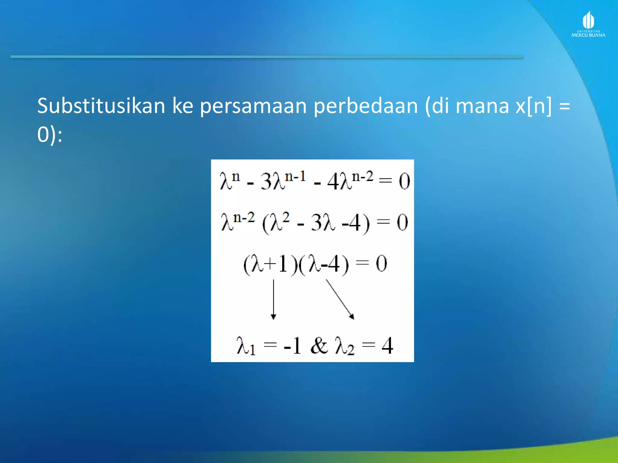 Pengolahan Sinyal Digital - Slide week 8 - persamaan beda | PPTX