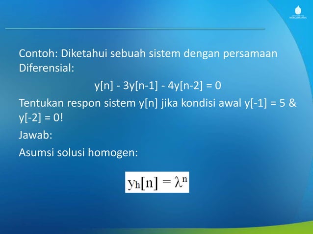 Pengolahan Sinyal Digital - Slide week 8 - persamaan beda | PPTX