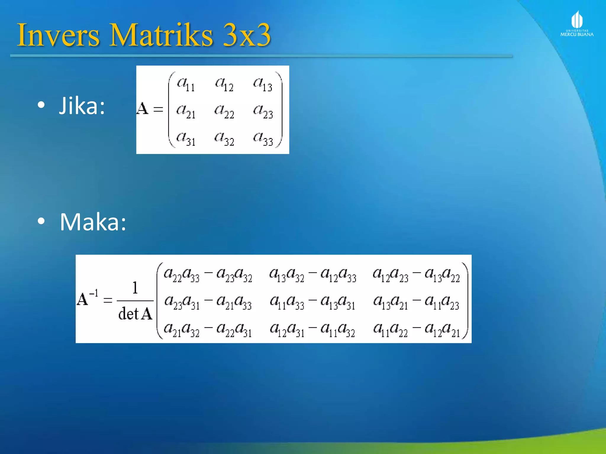 Matematika 2 - Slide week 9 - invers matriks | PPTX