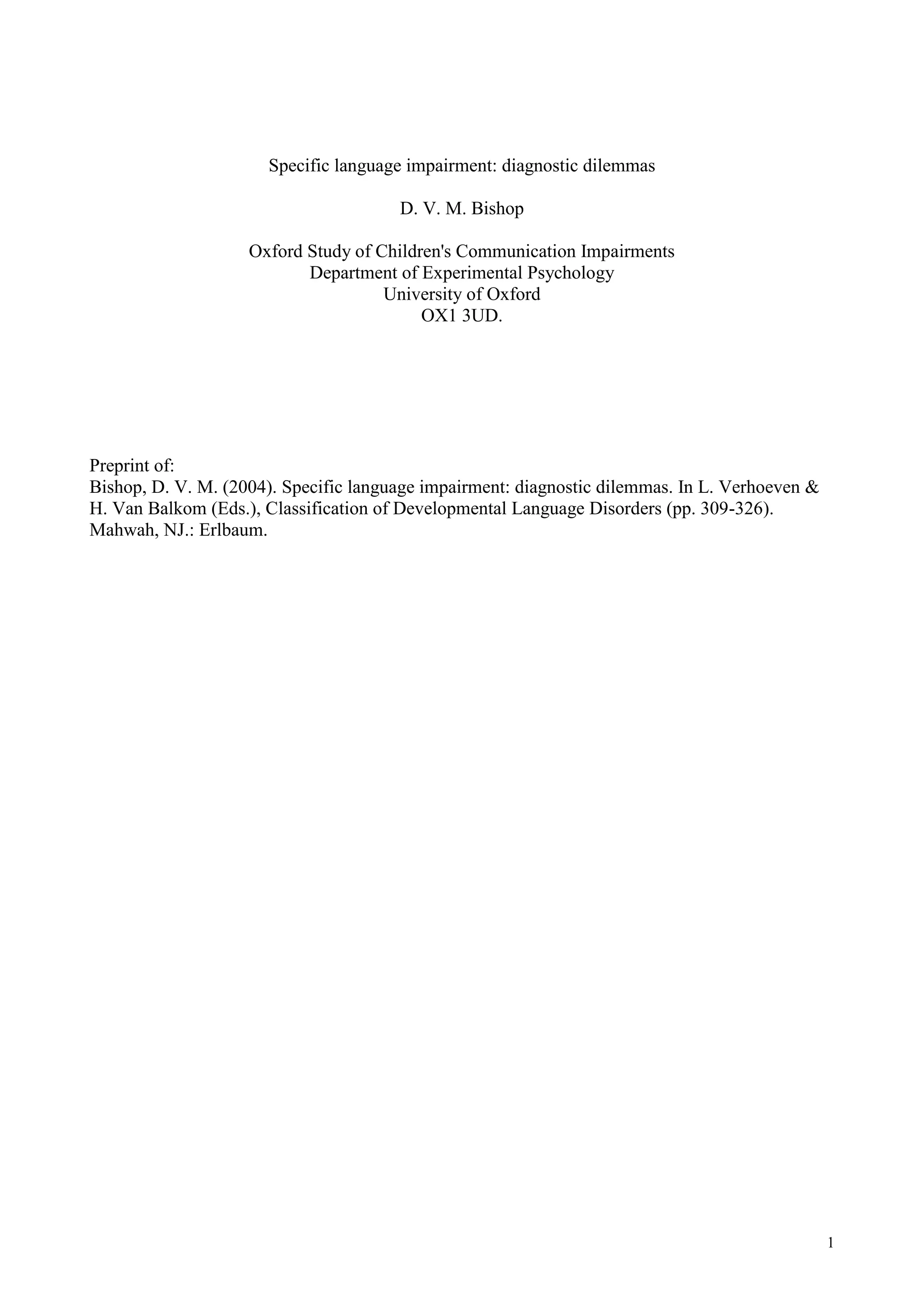 SLI: diagnostic dilemmas | PDF | Brain and Nervous System Disorders | Diseases and Conditions