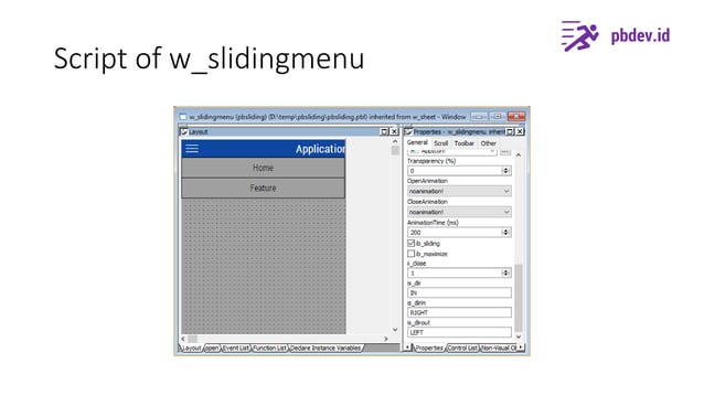 How to create sliding window hamburger menu style in Powerbuilder | PPT